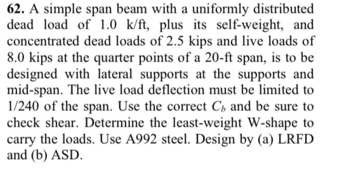 Solved A simple span beam with a uniformly distributeddead | Chegg.com