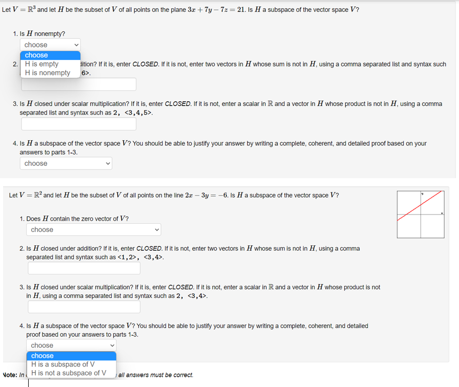 Solved V=R3 and let H be the subset of V of all points on | Chegg.com