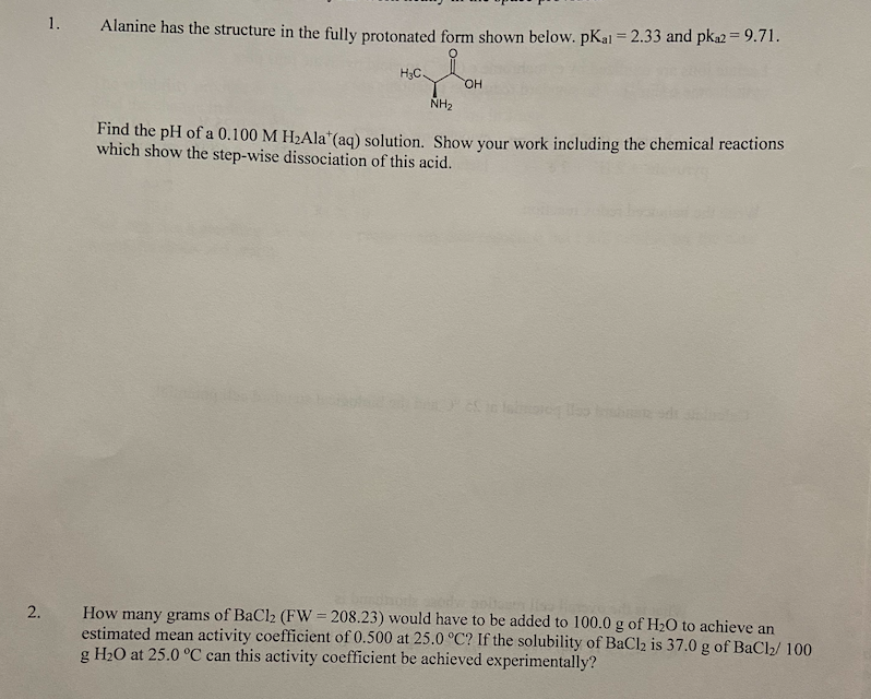 Solved 1. Alanine has the structure in the fully protonated | Chegg.com