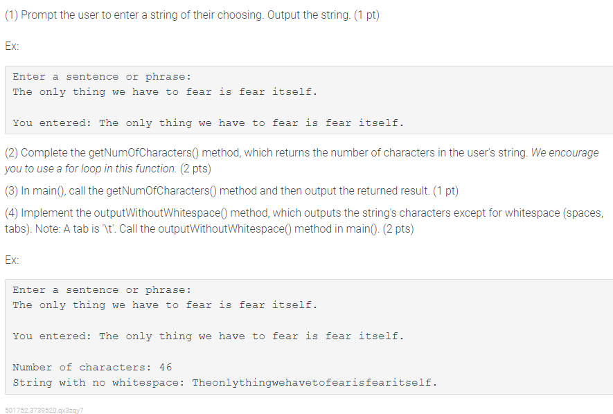 Solved (1) ﻿Prompt the user to enter a string of their | Chegg.com