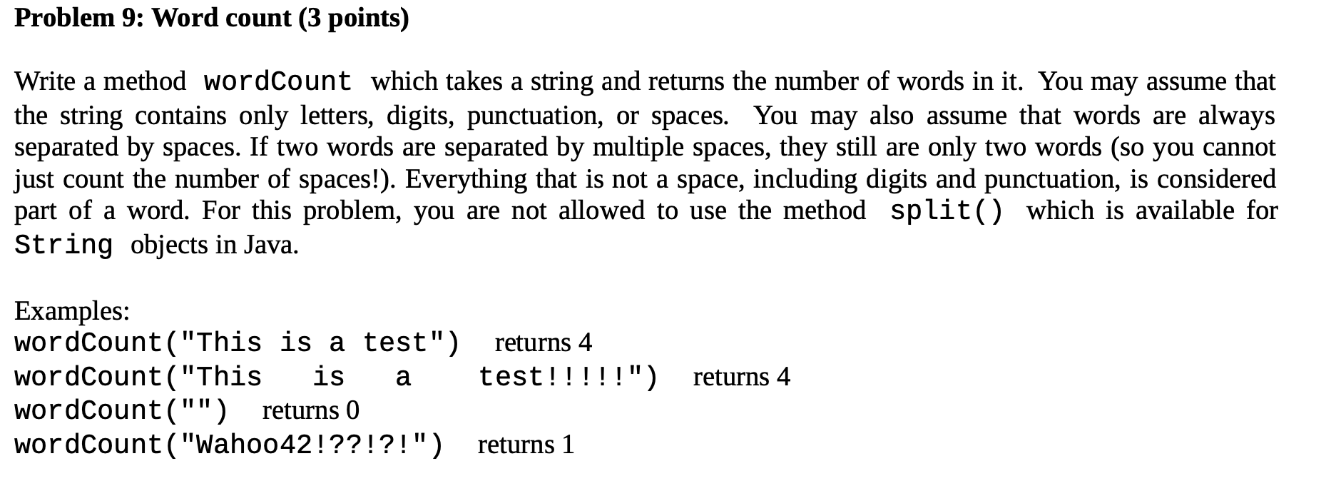 Solved Problem 9: Word count (3 points) Write a method | Chegg.com