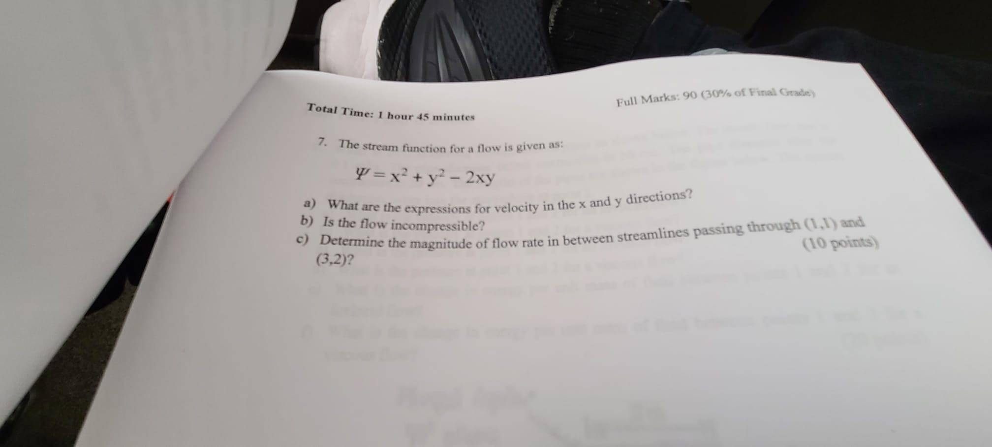 Solved 7. The stream function for a flow is given as: | Chegg.com