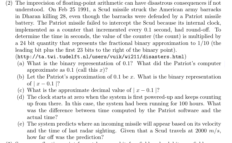 (2) The imprecision of floating-point arithmetic can | Chegg.com