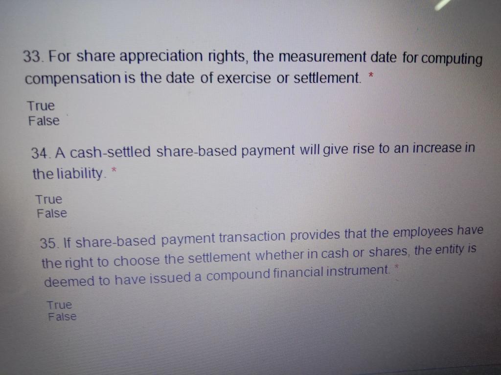 Solved 33. For share appreciation rights, the measurement | Chegg.com