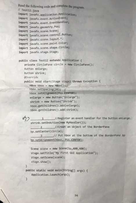Solved Read the following code and complete the program. /l | Chegg.com