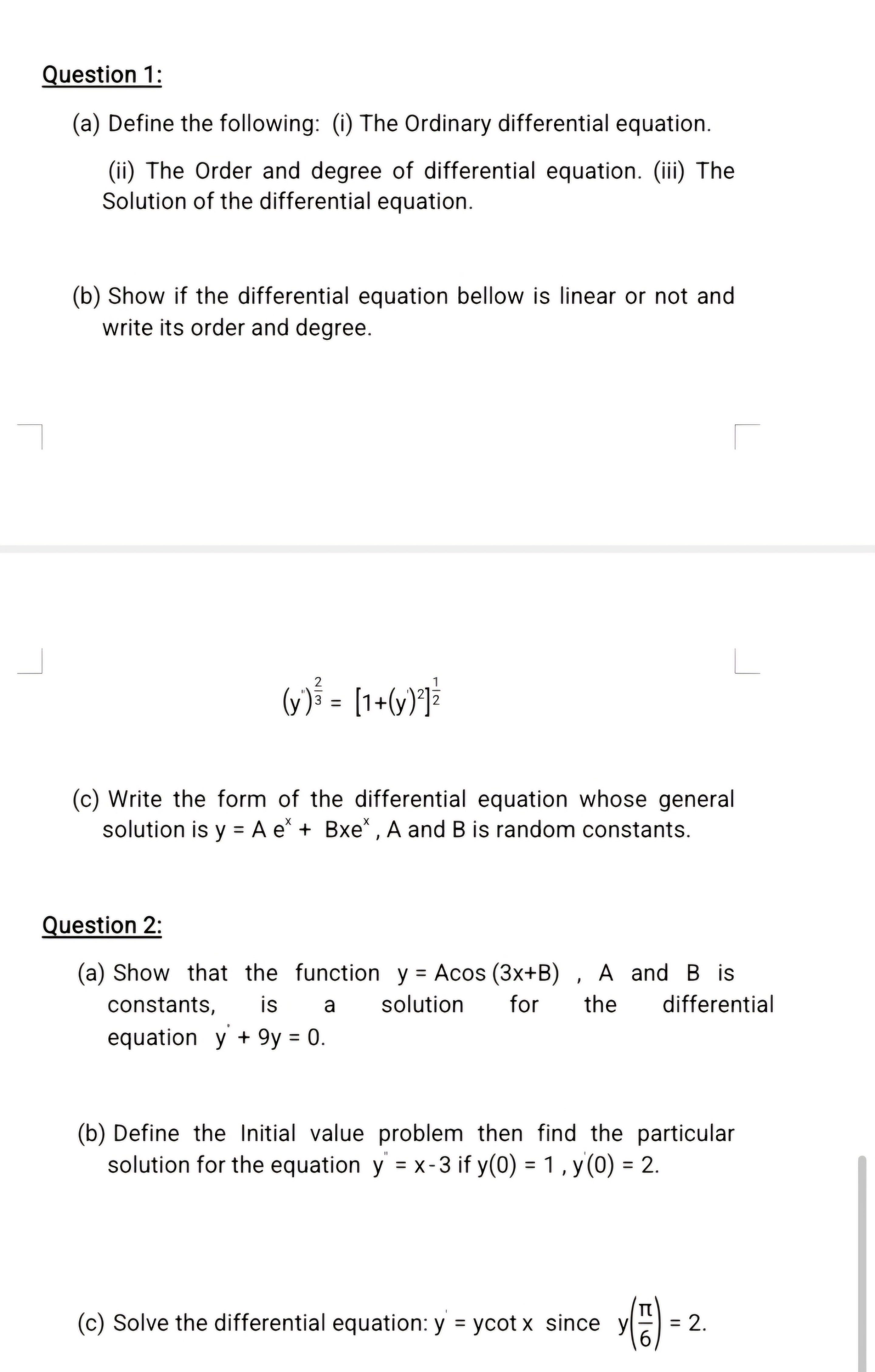 Solved Question 1:(a) ﻿Define the following: (i) ﻿The | Chegg.com