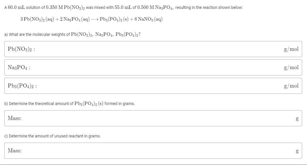 Solved A 60.0 mL solution of 0.350 M Pb(NO3)2 was mixed with | Chegg.com