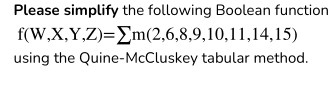 Solved Please simplify the following Boolean function | Chegg.com