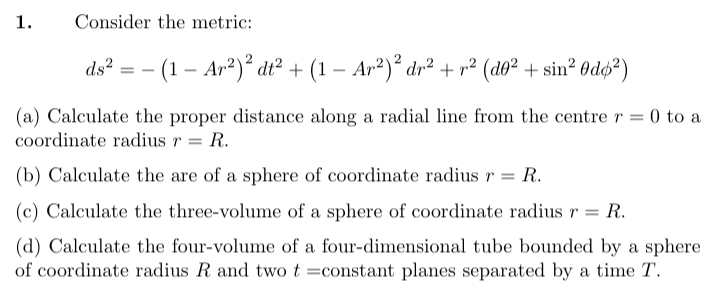 Solved 1. Consider the metric: | Chegg.com
