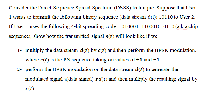 Solved Consider The Direct Sequence Spread Spectrum Dsss