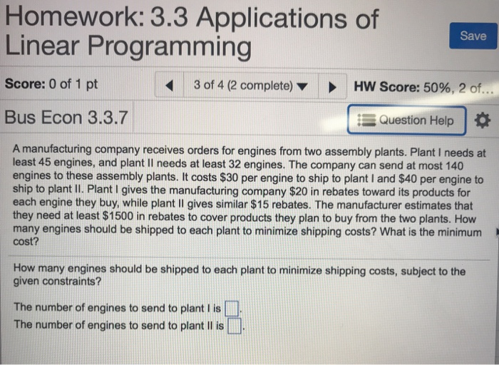 Solved Homework: 3.3 Applications of Linear Programming Save | Chegg.com