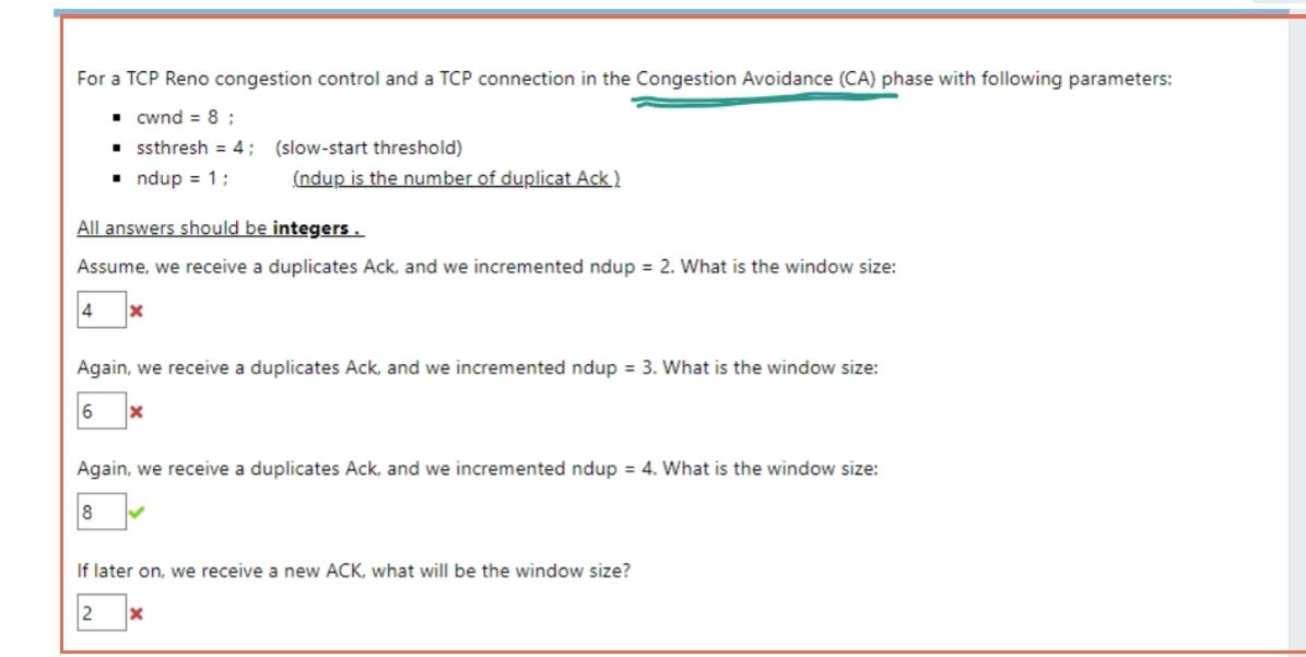 Solved For A Tcp Reno Congestion Control And A Tcp