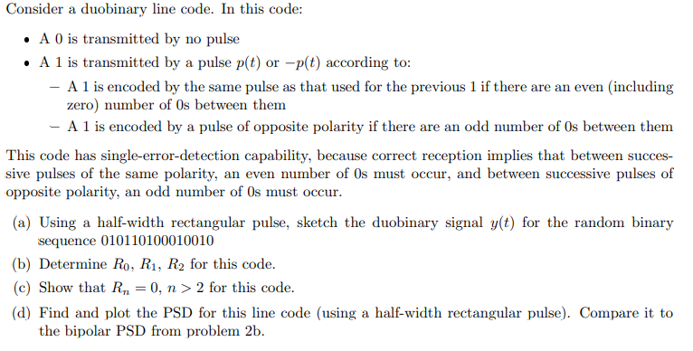 Consider a duobinary line code. In this code: - A 0 | Chegg.com