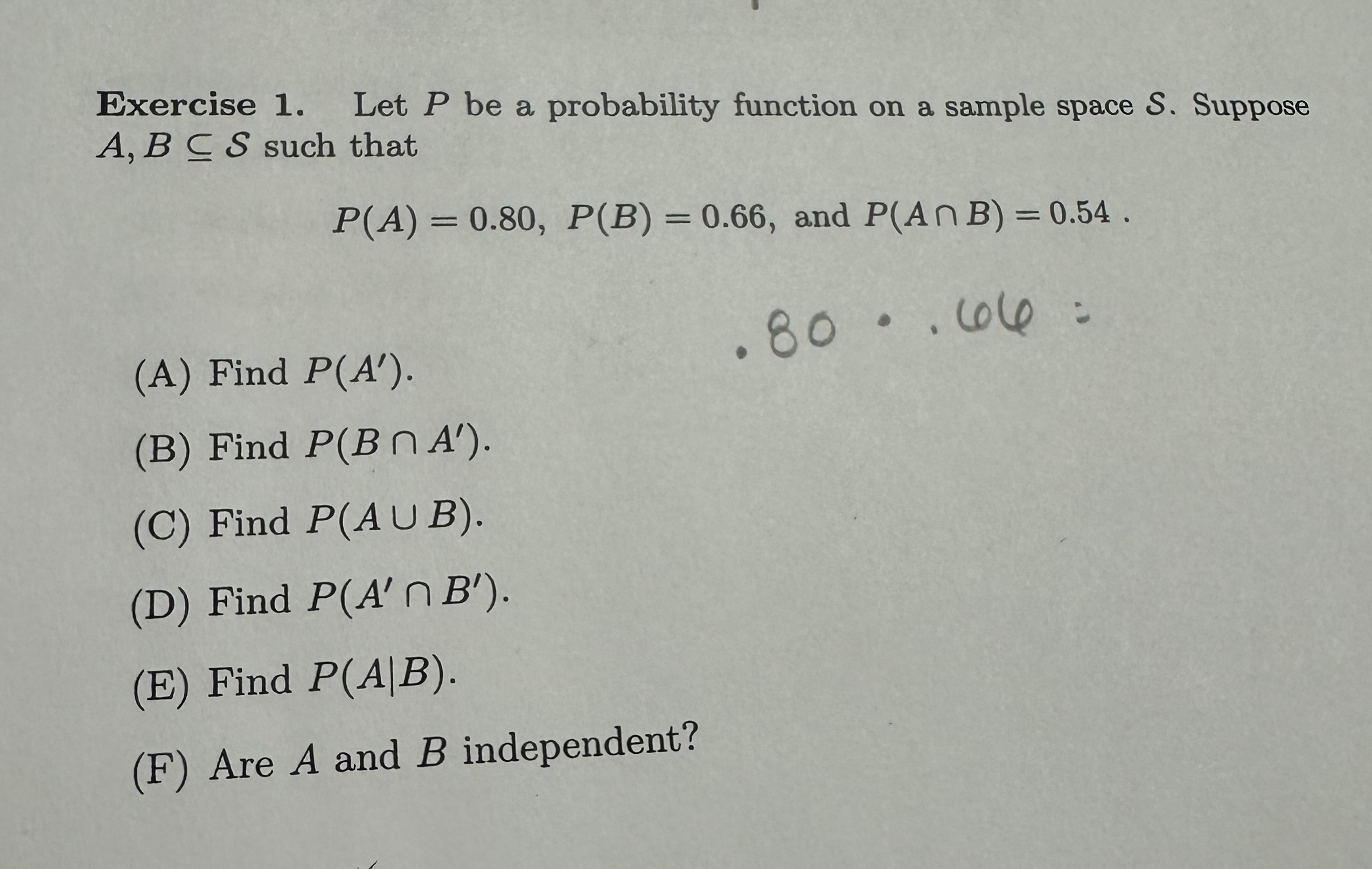 Solved Exercise 1. Let P be a probability function on a | Chegg.com