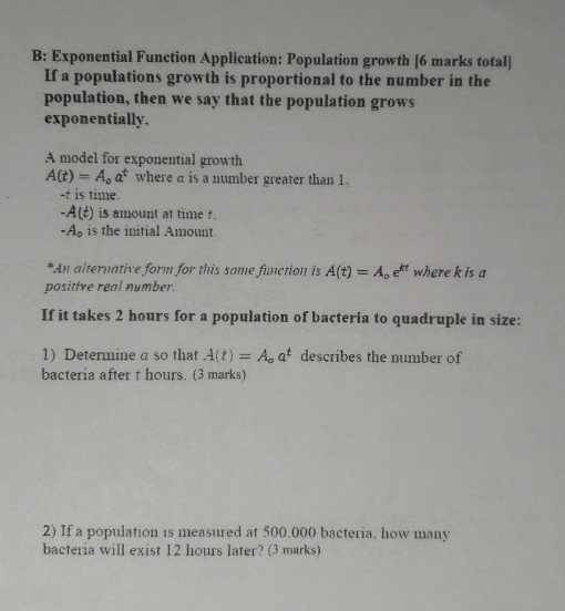 Solved B: Exponential Function Application: Population | Chegg.com