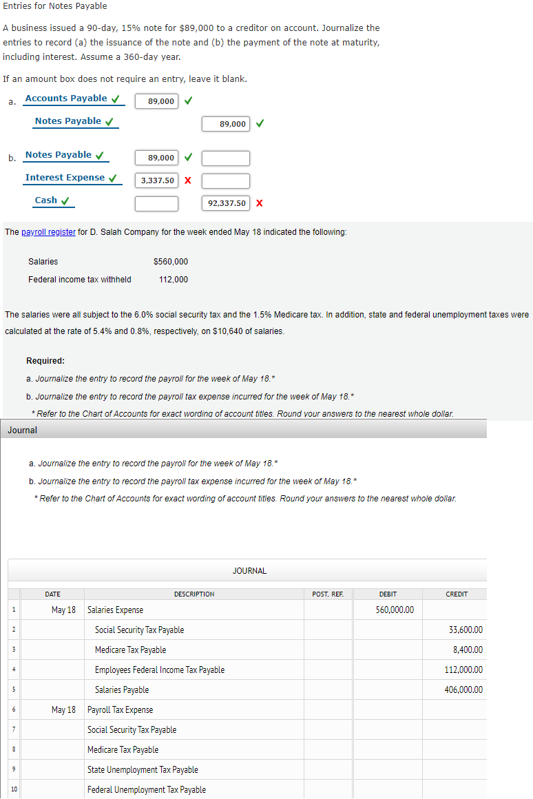 Solved Entries for Notes Payable A business issued a 90-day, | Chegg.com