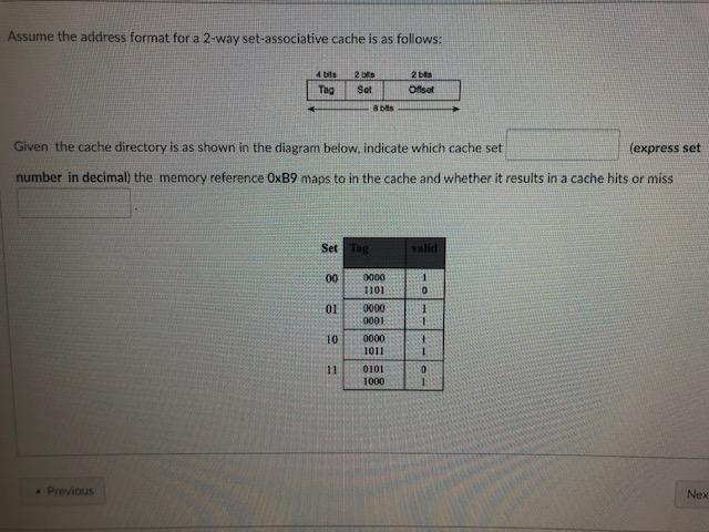 Solved Assume the address format for a 2-way set-associative | Chegg.com