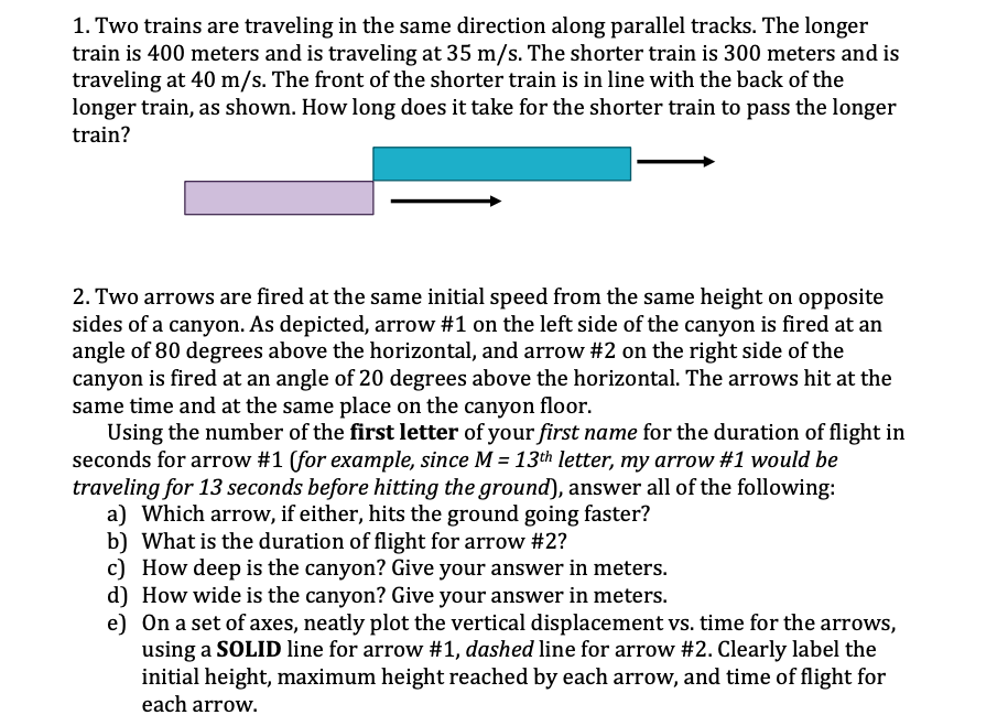 Solved 1. Two trains are traveling in the same direction | Chegg.com