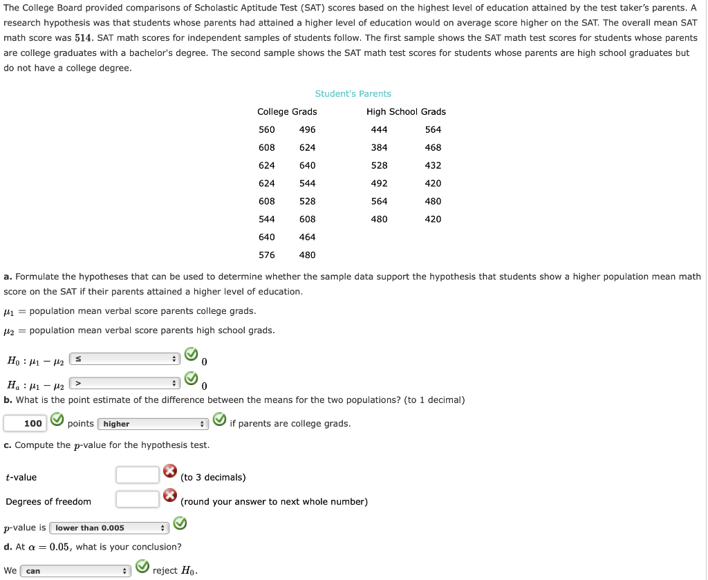 Solved The College Board provided comparisons of Scholastic | Chegg.com