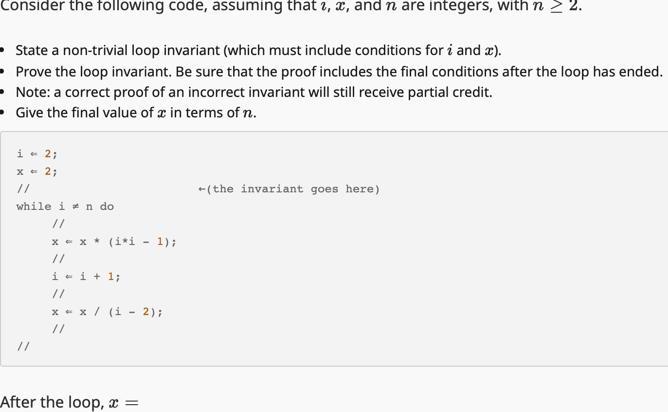 Solved Consider the following code, assuming that ,x, and n | Chegg.com
