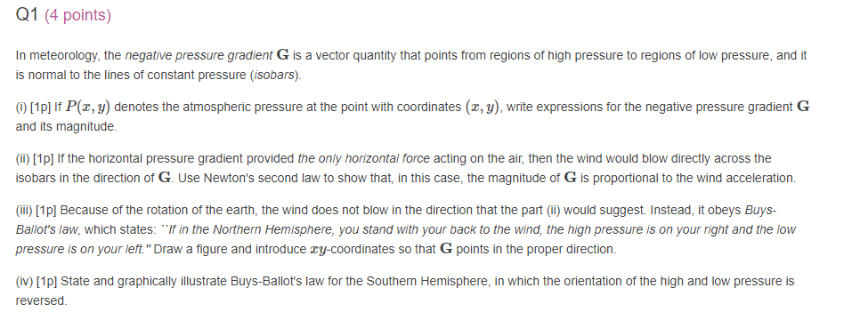 Solved Q1 (4 points) In meteorology, the negative pressure | Chegg.com