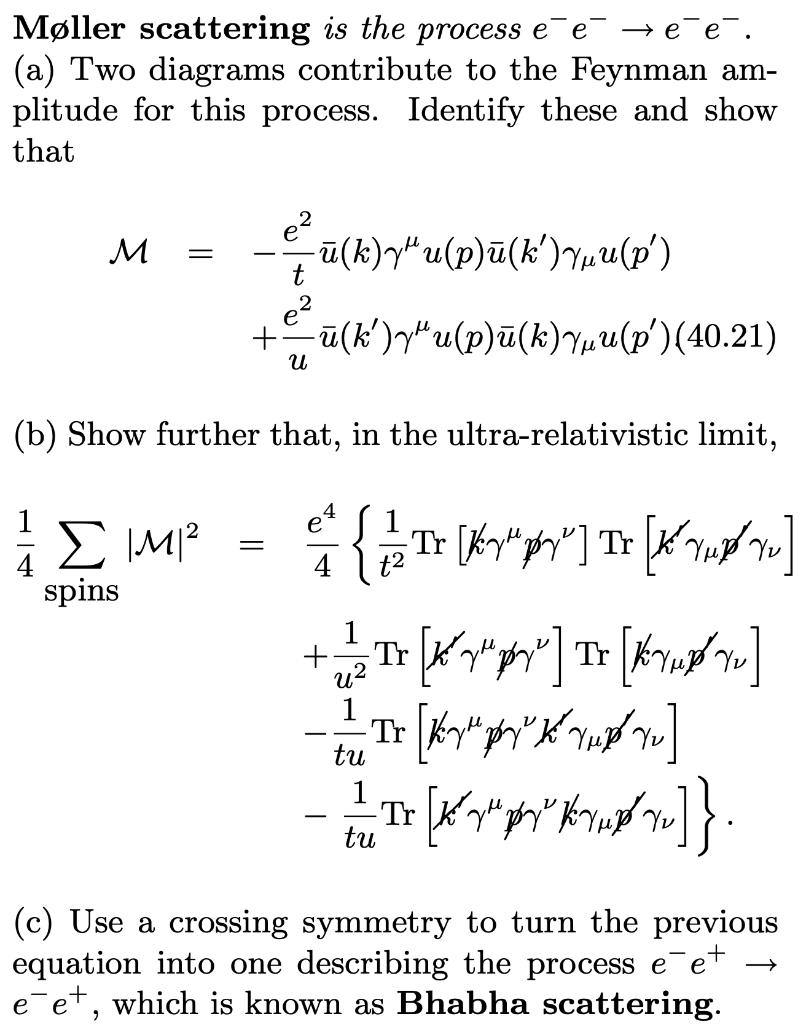 Møller scattering is the process ee nee. (a) Two | Chegg.com