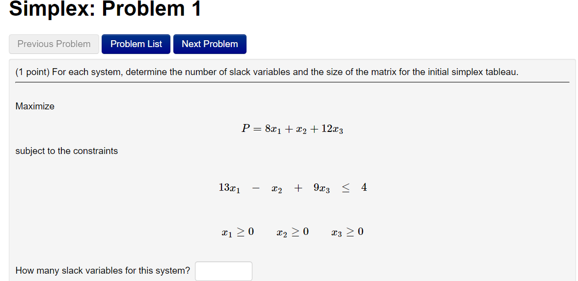 Solved Simplex: Problem 1 Previous Problem Problem List Next | Chegg.com