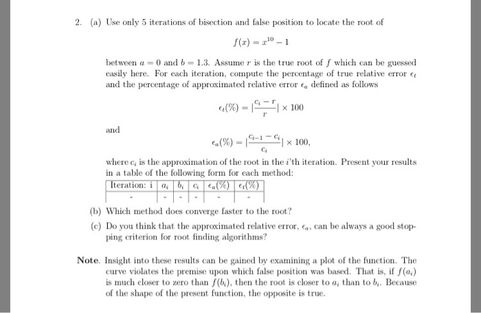 Solved 2 A Use Only 5 Iterations Of Bisection And False