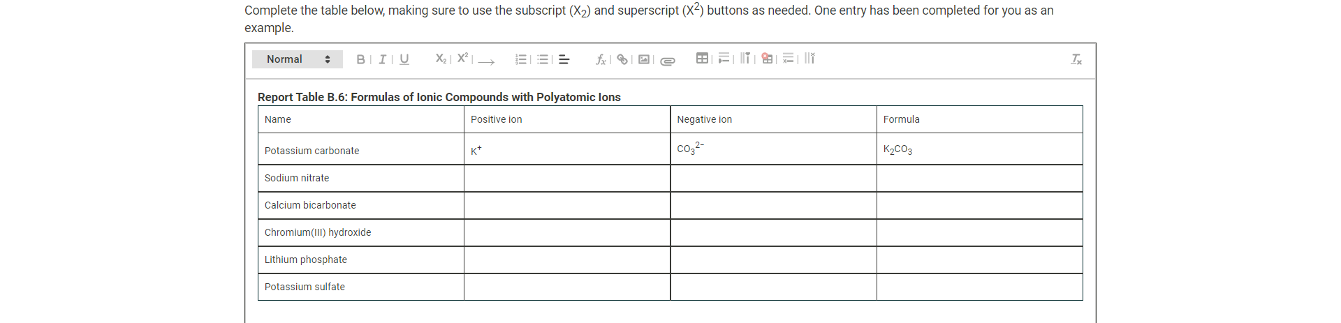 Solved Complete the table below, making sure to use the | Chegg.com