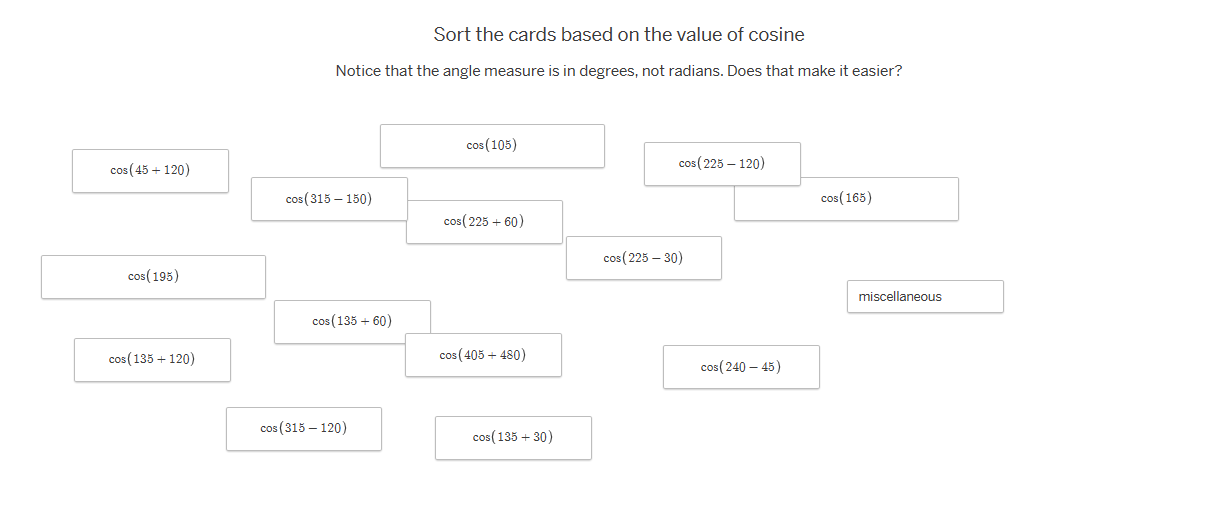 Solved Sort the cards based on the value of cosineNotice | Chegg.com