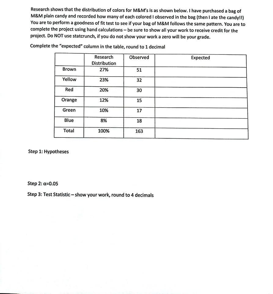 Solved Research shows that the distribution of colors for | Chegg.com