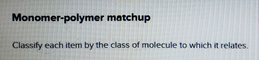 Solved Monomer-polymer matchup Classify each item by the | Chegg.com
