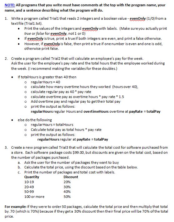 Solved NOTE: All programs that you write must have comments | Chegg.com