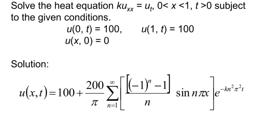 Solved Solve the heat equation kuxx = Uy, 0