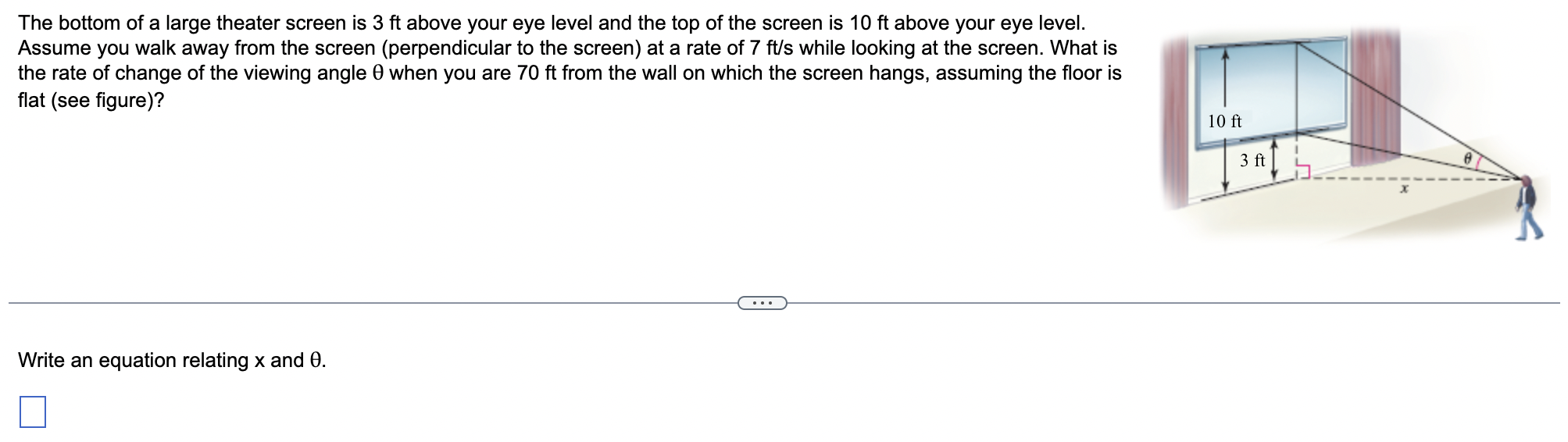 Solved The bottom of a large theater screen is 3ft above | Chegg.com