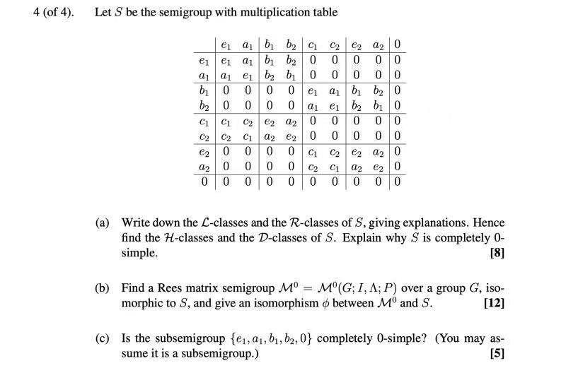 Solved 4 (of 4). Let S be the semigroup with multiplication | Chegg.com