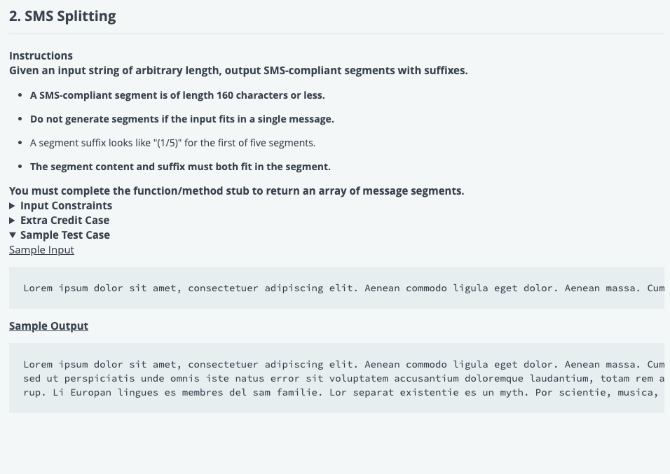 Solved 2. SMS Splitting Instructions Given an input string | Chegg.com