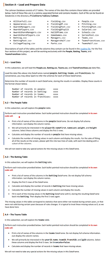 Solved | ﻿Section A - ﻿Load and Prepare DataThe Lahman | Chegg.com