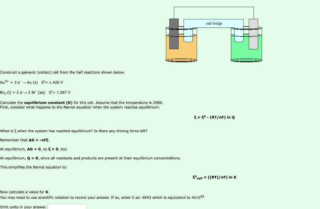 Solved Construct a galvanic (voltaic) cell from the half | Chegg.com