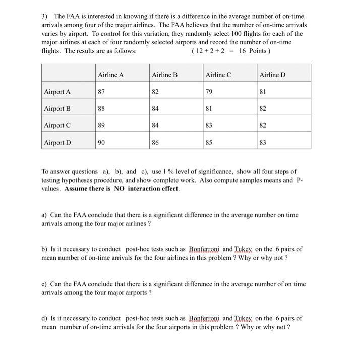 Solved 3) The FAA is interested in knowing if there is a | Chegg.com