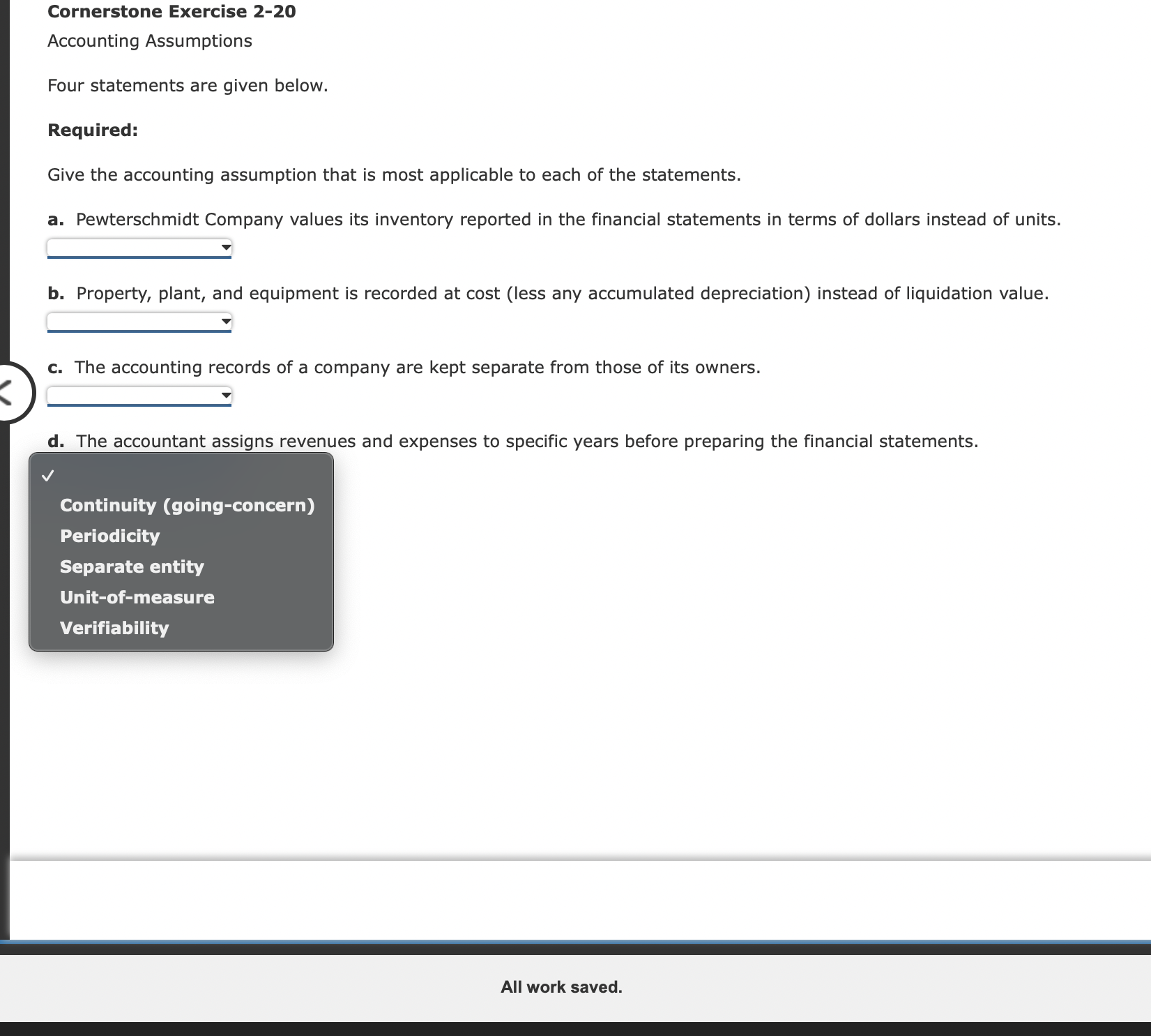 Solved Cornerstone Exercise 2-20Accounting AssumptionsFour | Chegg.com