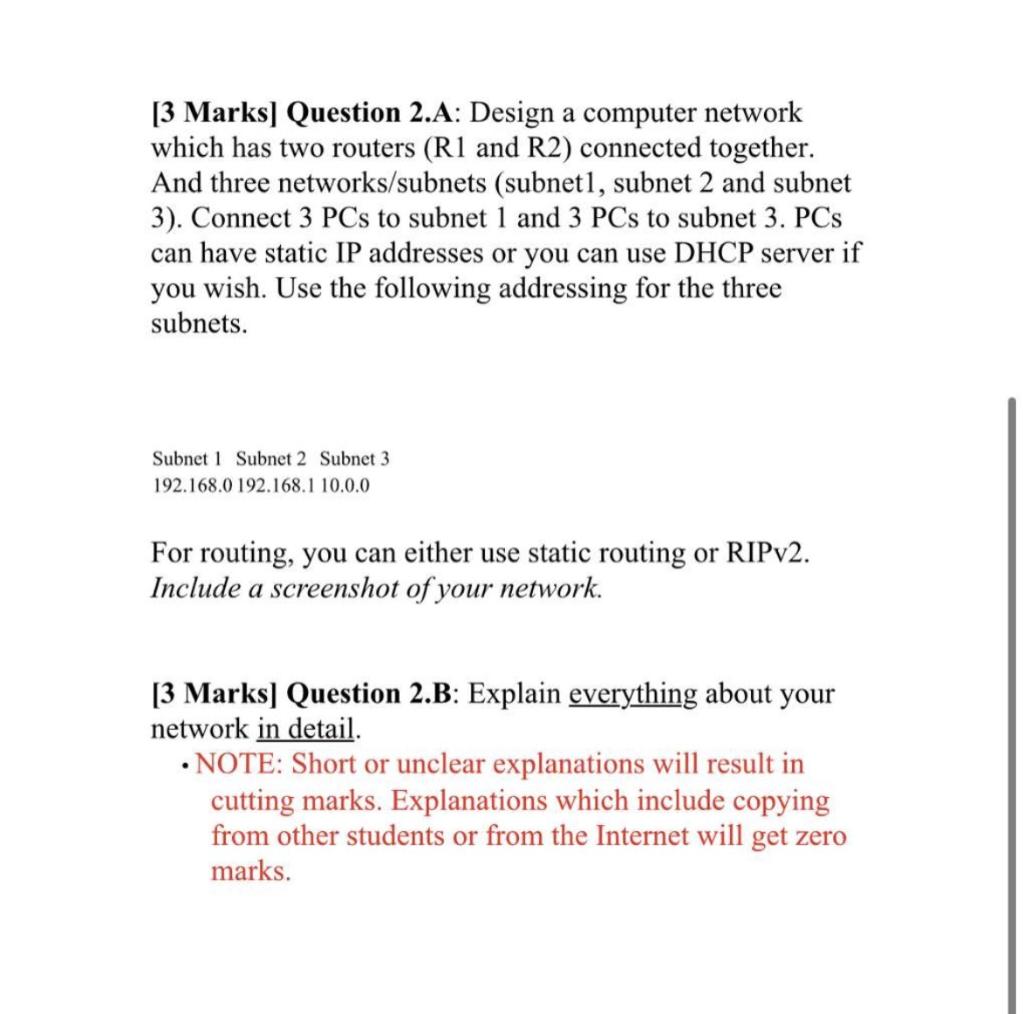 Solved [3 Marks] Question 2.A: Design a computer network | Chegg.com