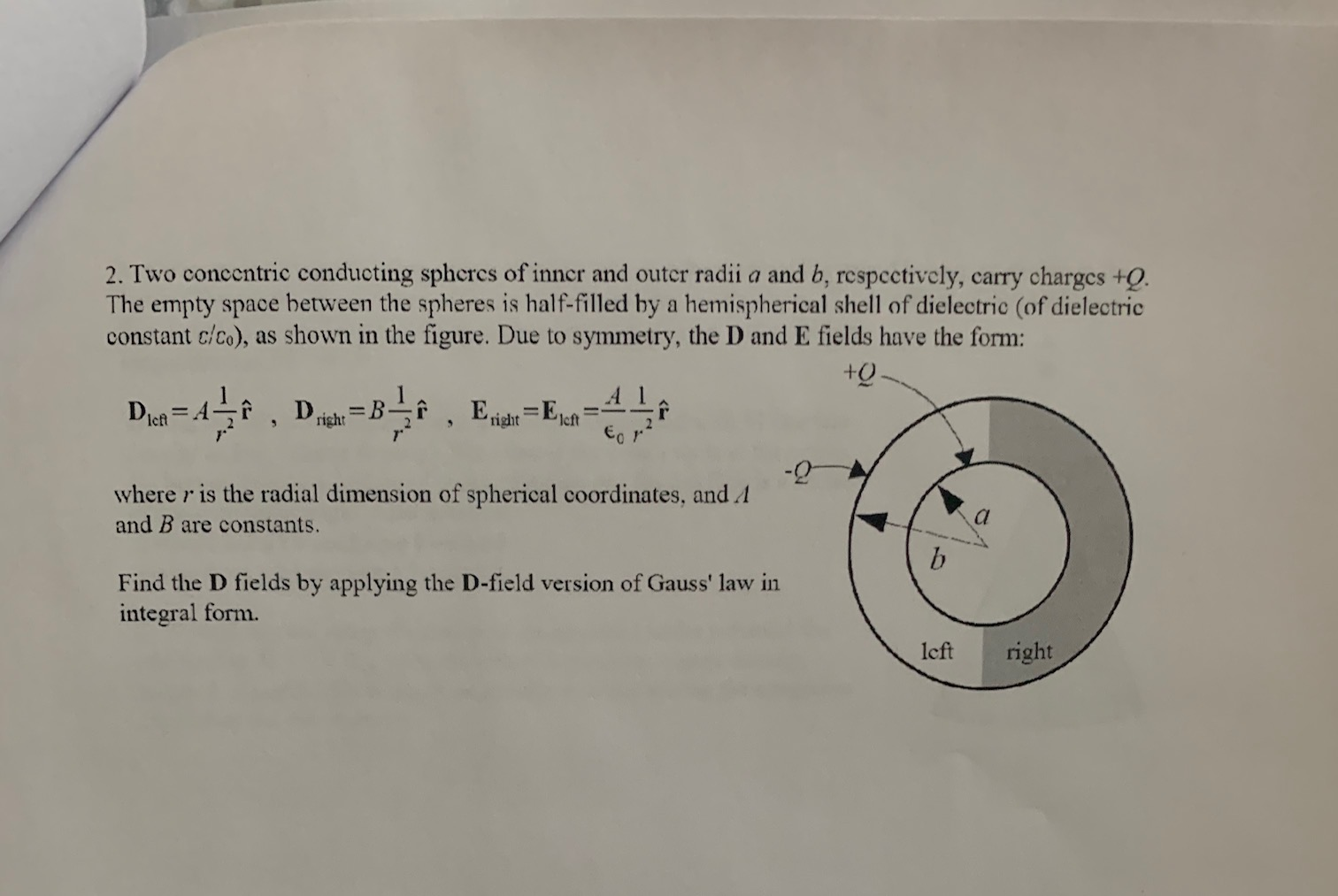 Solved 2. Two concentric conducting spheres of inner and | Chegg.com