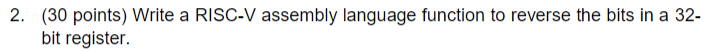 Solved 2. (30 points) Write a RISC-V assembly language | Chegg.com