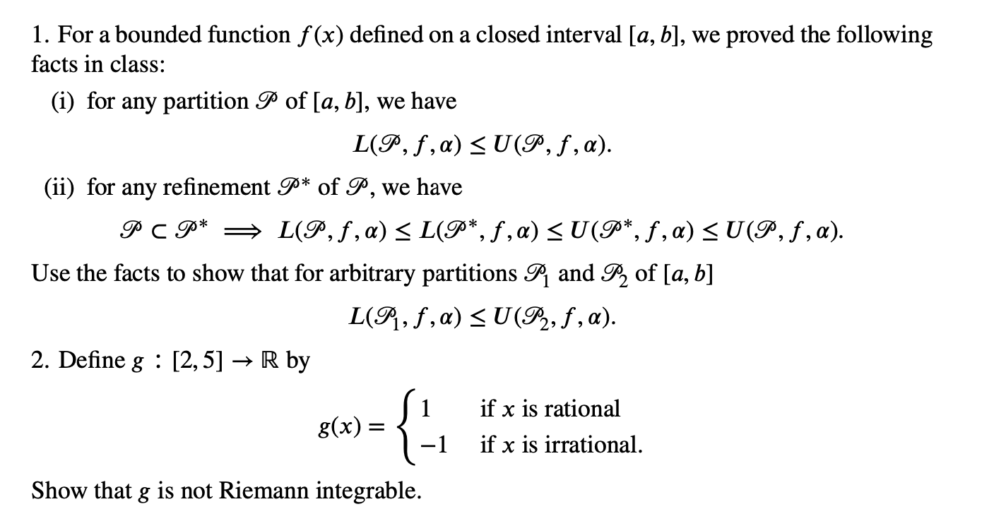 Solved 1. For a bounded function f(x) defined on a closed | Chegg.com