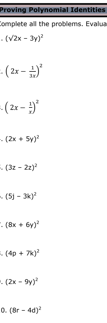 Solved Proving Polynomial Identities complete all the | Chegg.com