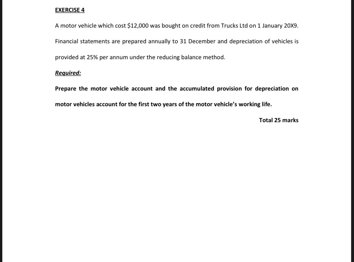 Solved EXERCISE 4 A motor vehicle which cost $12,000 was | Chegg.com