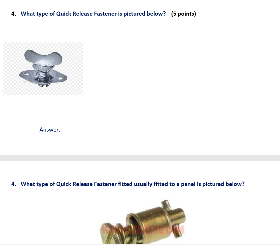 Solved 4. What type of Quick Release Fastener is pictured | Chegg.com