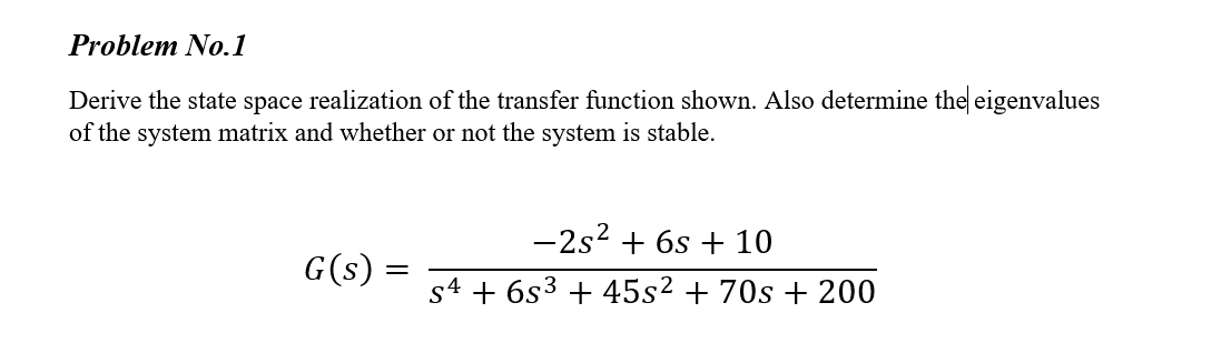 Solved Problem No 1 Derive The State Space Realization Of