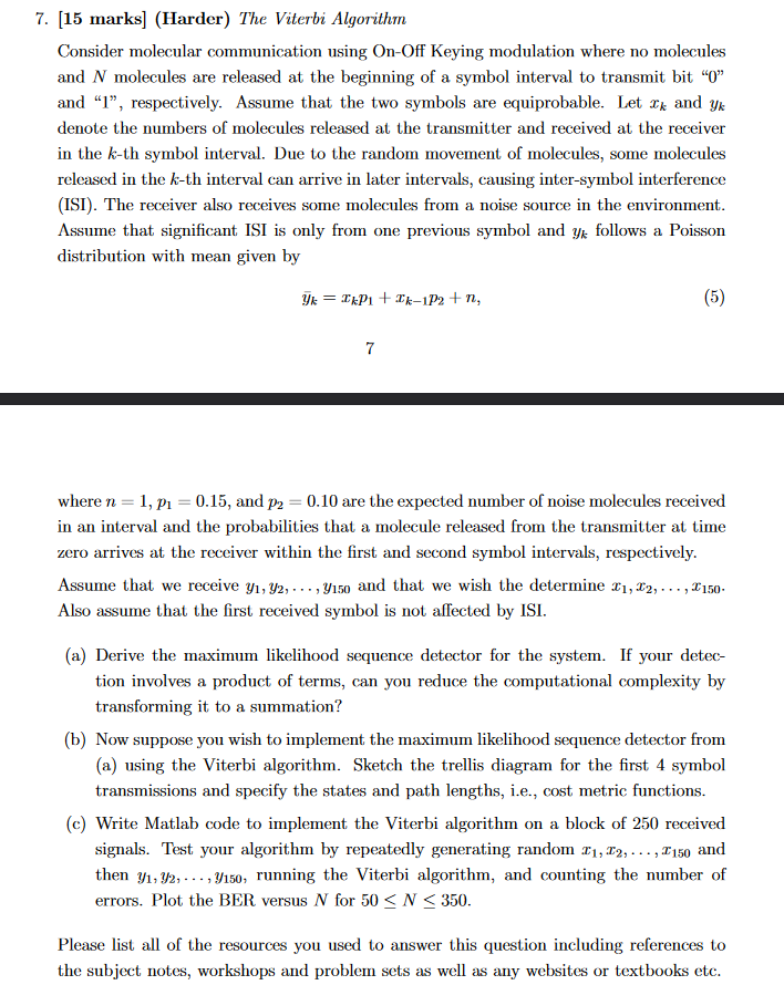 7. [15 marks] (Harder) The Viterbi Algorithm Consider | Chegg.com